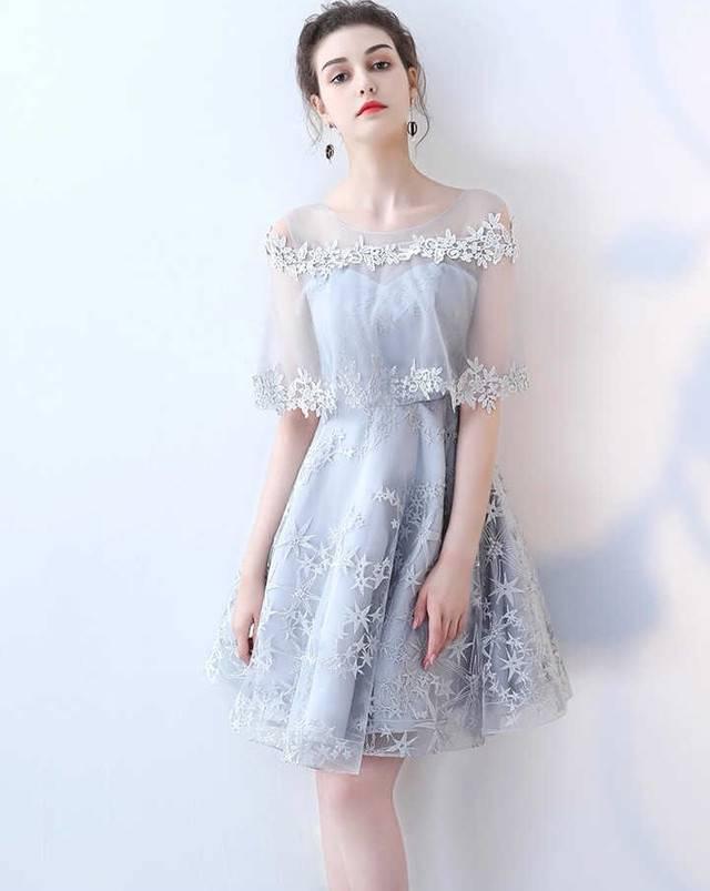 袖あり パーティードレス ワンピース ドレスワンピ お呼ばれドレス 結婚式 二次会 披露宴 お呼ばれ 謝恩会 デート 同窓会 食事会 卒業パーティー ゲスト 大きいサイズ ひざ丈 Aライン ベアトップ フレア  レース シースルー ボレロ風 チュール レース切り替え ラウンドネック