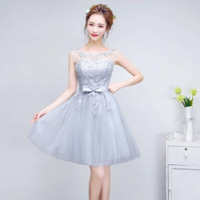 グレー ノースリーブ レース ミニワンピース ドレス 花柄刺繍 リボン シースルー   綺麗 おしゃれ 可愛い 上品 清楚 デート 結婚式