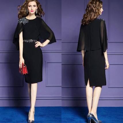 ワンピース インポート 膝丈 大人 上品 オフィス 30代 40代 50代 クルーネックAライン ミディアム レディース 2018年新作 定番 人気