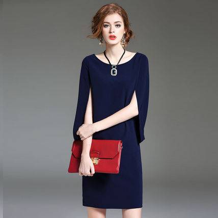 おしゃれ可愛い スリーブ シンプル 大人上品 パーティードレス クルーネック タイト ノースリーブ 無地 ミディアム レディース