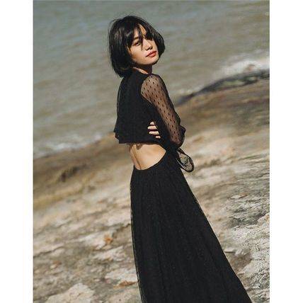 ワンピース ロング レース 背中あき セクシー ブラック Aライン V