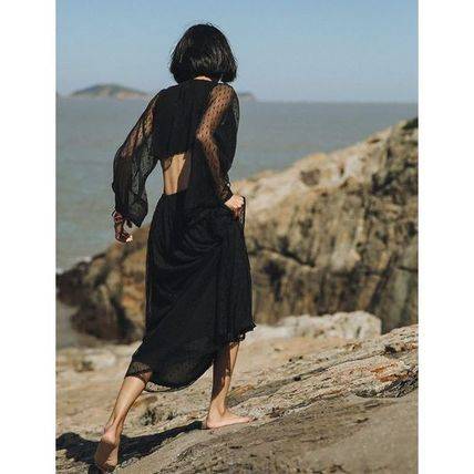 ワンピース ロング レース 背中あき セクシー ブラック Aライン Vネック 長袖 ロング カジュアルスタイル バックコンシャス レディース ワンピース ロング レース 背中あき セクシー ブラック Aライン V