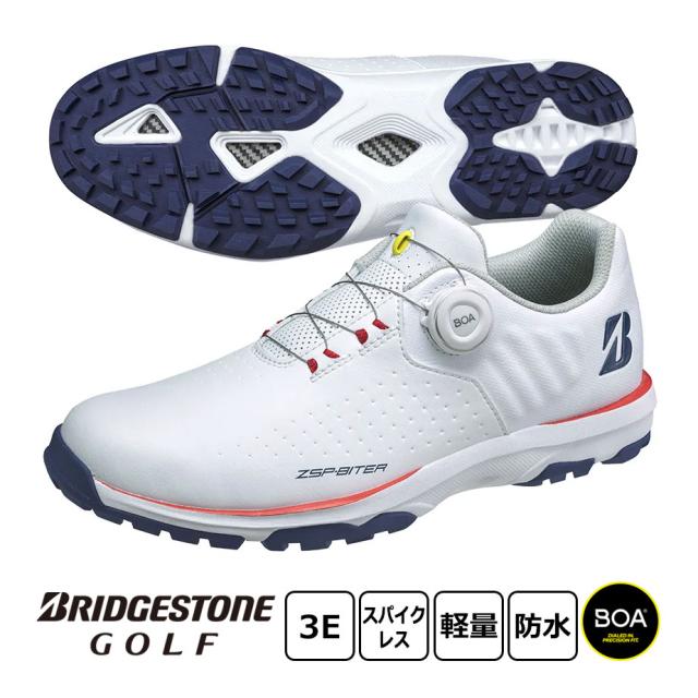 【即納可能】ブリヂストン ゴルフ ゴルフシューズ ゼロ・スパイク バイター ライト SH2505 WO 白×オレンジ メンズ 3E スパイクレス ボア ダイヤル式 2025年モデル BRIDGESTONE GOLF
