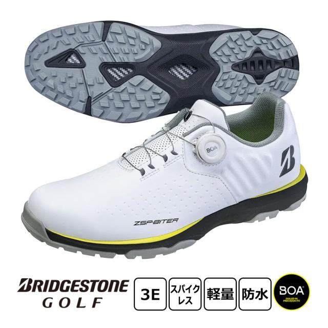 ブリヂストン ゴルフ シューズ ゼロ・スパイク バイター ライト SH2505 WY 白×黄 メンズ 3E スパイクレス ボア ダイヤル式 2025年モデル BRIDGESTONE GOLF