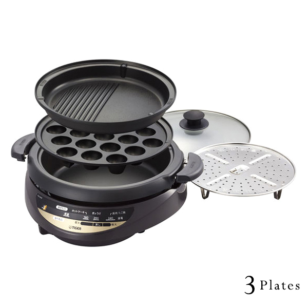グリルなべ タイガー ブラウン 3枚 プレート 鍋 波型 たこ焼き 電気グリル鍋 CQG-B301T