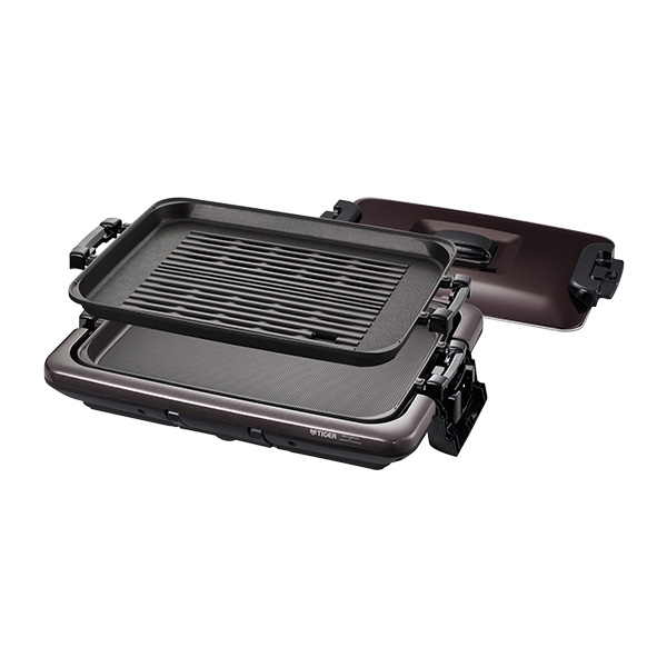 ホットプレート 2枚プレート CRV-G201T ブラウン 自立式縦置き収納 タイガー魔法瓶 焼き肉 収納 耐久 安全構造 大型 減煙 ヘルシー メーカー保証 1年保証