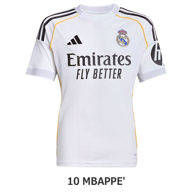 ジュニア レアルマドリッド 25-26 ホーム 半袖レプリカユニフォーム　10.キリアン・エムバペ(ムバッペ)　【adidas|アディダス】クラブチームレプリカウェアーkpd81-jn8887-10-m