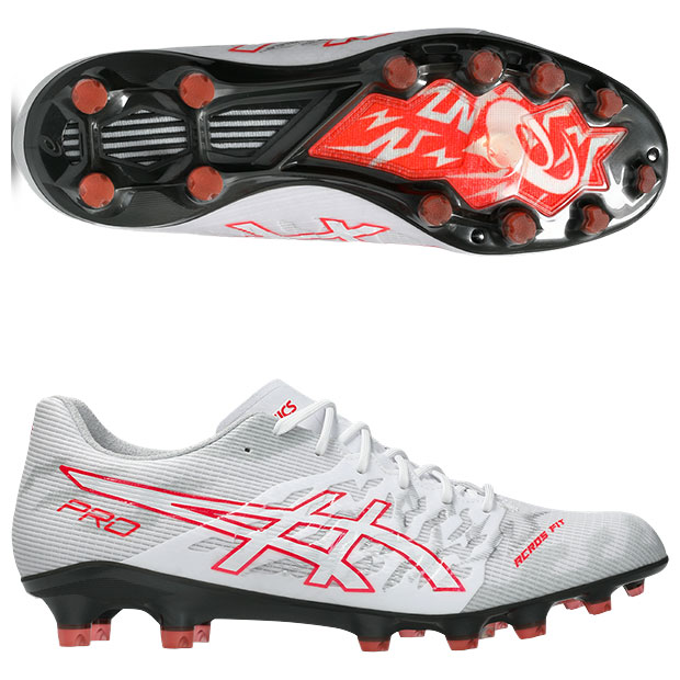 DSライト ACROS PRO 3　ホワイト×フラッシュレッド　【asics|アシックス】サッカースパイク1101a071-104