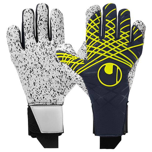 プレディクション|スーパーグリップ+|ハーフネガティブ　ネイビー×フローイエロー　【Uhlsport|ウールシュポルト】サッカーフットサルゴールキーパーグローブ1011330-01