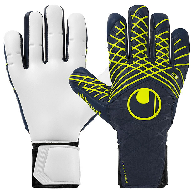 プレディクション|アブソルートグリップ|ハーフネガティブ　ネイビー×フローイエロー　【Uhlsport|ウールシュポルト】サッカーフットサルゴールキーパーグローブ1011333-01
