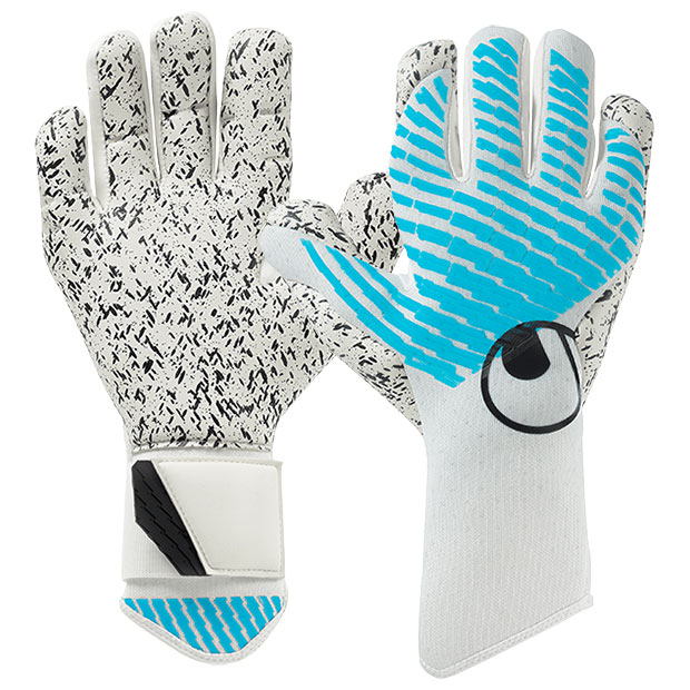 サイバーテック スーパーグリップ+ ハーフネガティブ　ホワイト×サイバーブルー　【Uhlsport|ウールシュポルト】サッカーフットサルゴールキーパーグローブ1011375-01