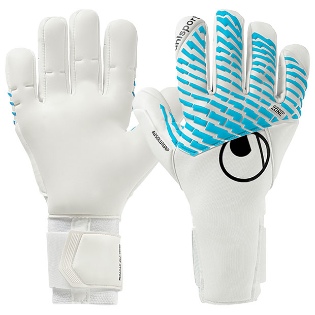 サイバーテック アブソルートグリップ ハーフネガティブ　ホワイト×サイバーブルー　【Uhlsport|ウールシュポルト】サッカーフットサルゴールキーパーグローブ1011379-01