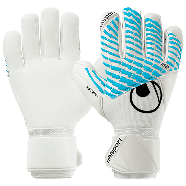 サイバーテック スーパーソフト ハーフネガティブ　ホワイト×サイバーブルー　【Uhlsport|ウールシュポルト】サッカーフットサルゴールキーパーグローブ1011380-01