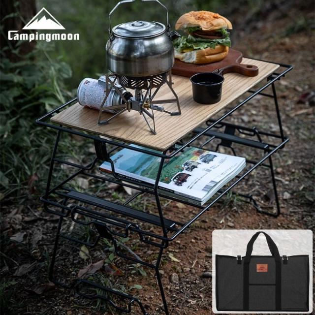 キャンピングムーン(CAMPING MOON) キャンプ ラック スタッキングラック ウッド アイアン テーブル ブラック T-238PS