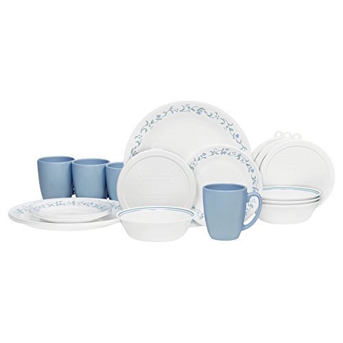 その他家電 Corelle 20 Piece Livingware Dinnerware Set with Storage, Winter Frost White, Service for 4 by CORE