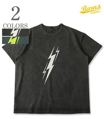 BARNS バーンズ 半袖|丸胴|ピグメント|プリントシャツ『14/- G.O.A.T Pigment T-Shirt LIGHTNING』【アメカジ・カレッジ】BR-25314