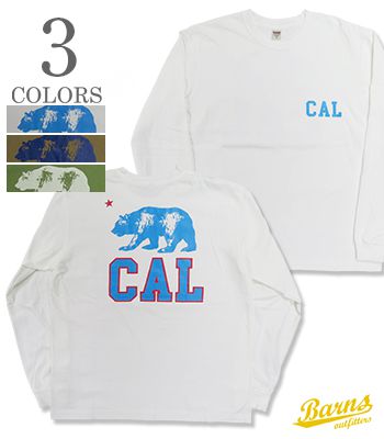 BARNS バーンズ 長袖|プリントTEE『16/- BD 天竺 JP MADE T-Shirt CAL』【アメカジ・カレッジ】BR-25342