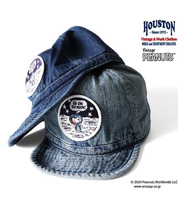 HOUSTON×PEANUTS ヒューストン 12oz.デニム|アーミーキャップ|ワークキャップ|SNOOPY『DENIM ARMY CAP ASTRONAUTS』【アメカジ・ミリタリー】6865