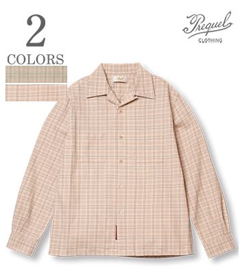 PREQUEL プリクエル HOMAGE 1907|長袖|オープンカラーシャツ『Checked Open-Collar Shirt』【アメカジ・ワーク】S1007