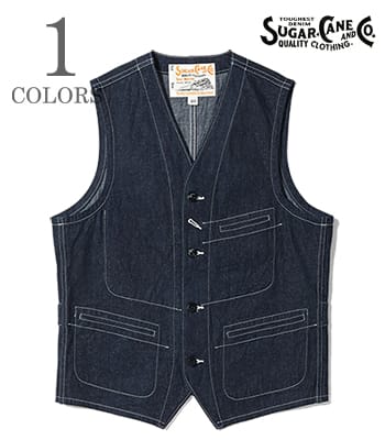 SUGAR CANE シュガーケーン ブルーデニム|ワークベスト『11oz. BLUE DENIM WORK VEST』【アメカジ・ワーク】SC15702