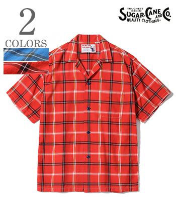 SUGAR CANE シュガーケーン 半袖|マドラスチェック|オープンカラーシャツ『MADRAS CHECK OPEN SHIRT』【アメカジ・ワーク】SC39516