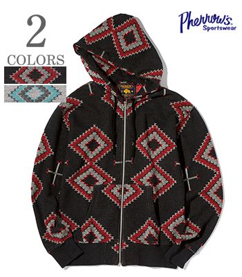 PHERROWS フェローズ ジャガードパイル|ラグ柄|フルジップパーカー『NAVAJO RUG JACQUARD ZIP PARKA』【アメカジ・カレッジ】24S-PNS3
