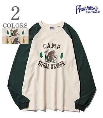 PHERROWS フェローズ 長袖|ラグラン|ベースボールTシャツ『CAMP SIERRA NEVADA LST』【アメカジ・カレッジ】24W-PRLT1
