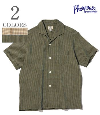 PHERROWS フェローズ 半袖|シアサッカー|チェック|イタリアンカラーシャツ『ITALIAN COLLAR SHIRT』【アメカジ・ワーク】25S-PICS2