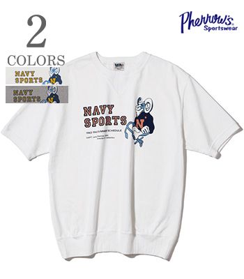 PHERROWS フェローズ 半袖|両Vガゼット|カットソー『両V針抜きリブSST NAVY SPORTS』【アメカジ・ミリタリー】25S-PVGT2