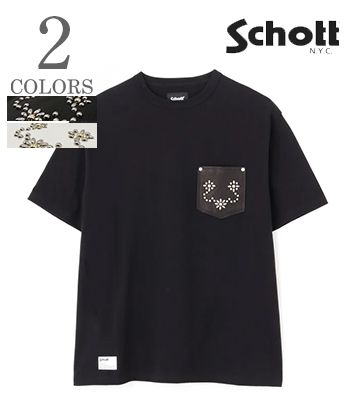 Schott ショット 半袖|クルーネック|ディアスキン|スタッズ『DEER STUDS T-SHIRT FLOWER』【アメカジ・モーターサイクル】782-5134010