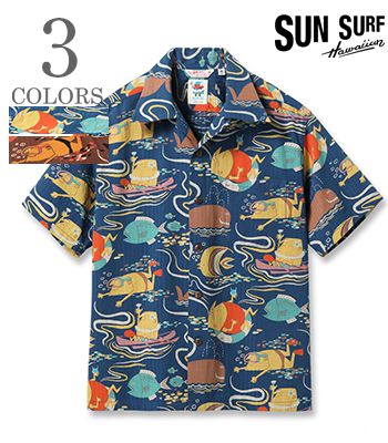 SUN SURF サンサーフ 柳原良平|Mookie Sato|DOBBY COTTONOPEN SHIRT 25MODEL『OCEAN ACTIVITIES』【アメカジ・アロハ】SS39538