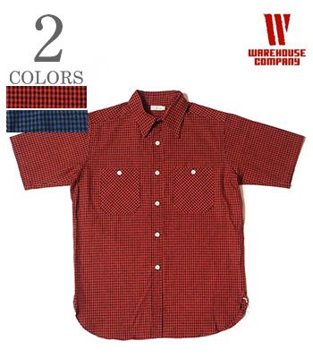 WAREHOUSE ウエアハウス 半袖|コットンリネン|ギンガムチェック|ワークシャツ『SHORT SLEEVE CHECK WORK SHIRTS A柄』【アメカジ・ワーク】3056A-25