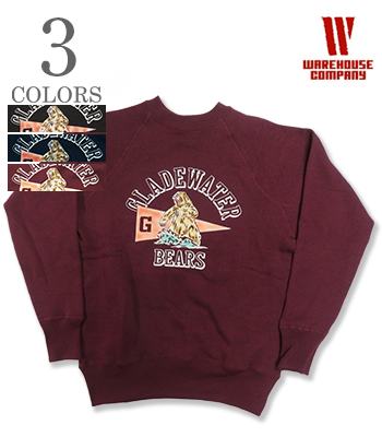 WAREHOUSE ウエアハウス 裏毛|丸胴|ラグランスリーブ|スウェット『GLADEWATER RAGLAN SLEEVE SWEAT』【アメカジ・カレッジ】409-GLADE