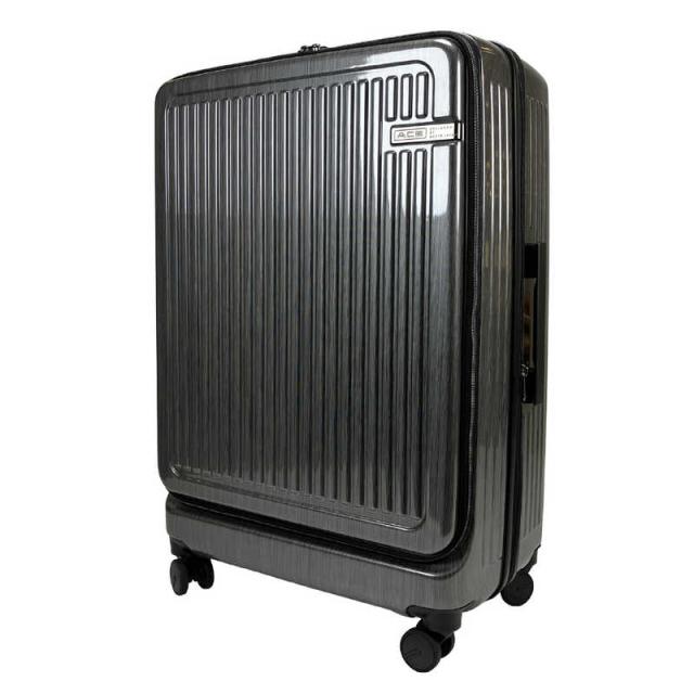 ACE　DESINED BY ACE IN JAPAN フロントオープンラゲージ 87-97L 拡張型サイズ ［TSAロック搭載］ ヘアラインブラック　ACE-548302
