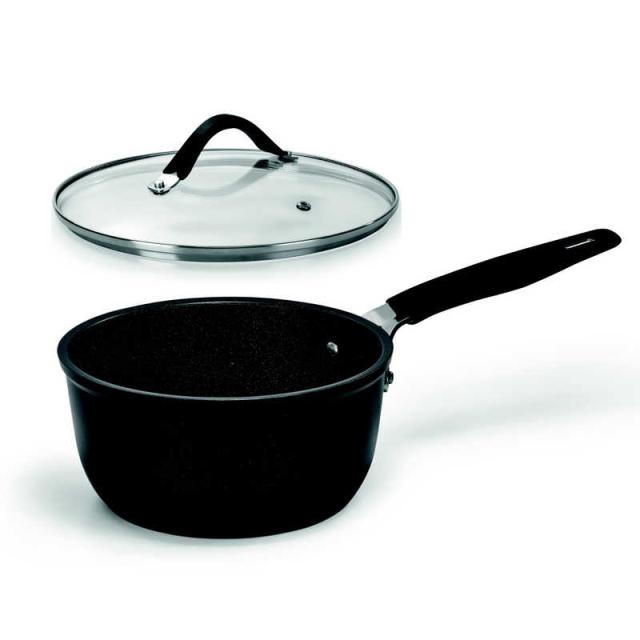 BARAZZONI　耐熱ガラス蓋付 IH対応 ソースパン 16cm 33CARATI ブラック［IH対応］　85511001697-GL