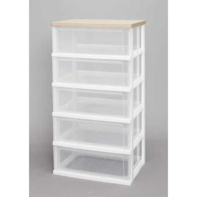 アイリスオーヤマ　IRIS OHYAMA　ウッドトップチェスト 5段 ワイドタイプ (約幅55.6×奥行41×高さ101.8ｃｍ/フレンチオーク)