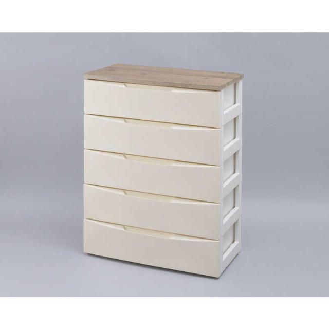 アイリスオーヤマ　IRIS OHYAMA　デザイン ウッドトップチェスト 5段 ワイドタイプ (アイボリー&アッシュブラウン/約幅73×奥行42×高さ100cm)