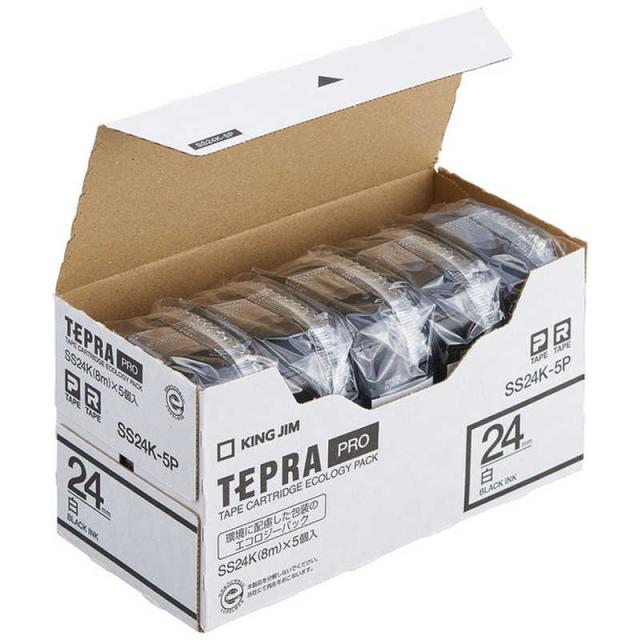 キングジム　白ラベルテープ ｢テプラPRO｣(黒文字/24mm幅･5個パック)　SS24K‐5P (白)