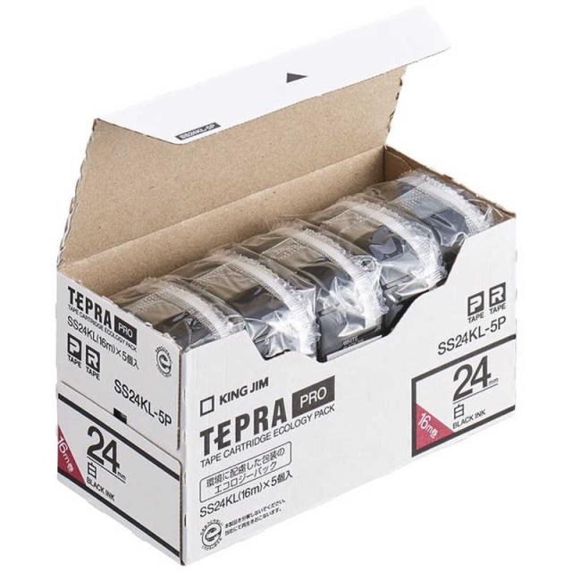 キングジム　白ラベルテープ ｢テプラPRO｣(黒文字/24mm幅/ロングタイプ)エコパック(5個入り)　SS24KL‐5P (白ラベル)