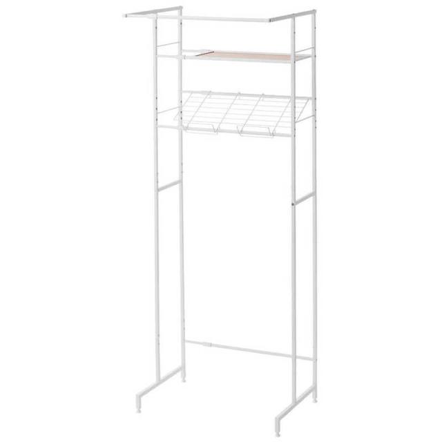 平安伸銅工業　伸縮ランドリーラック バスケット台付き マットホワイト　HSR-4WH