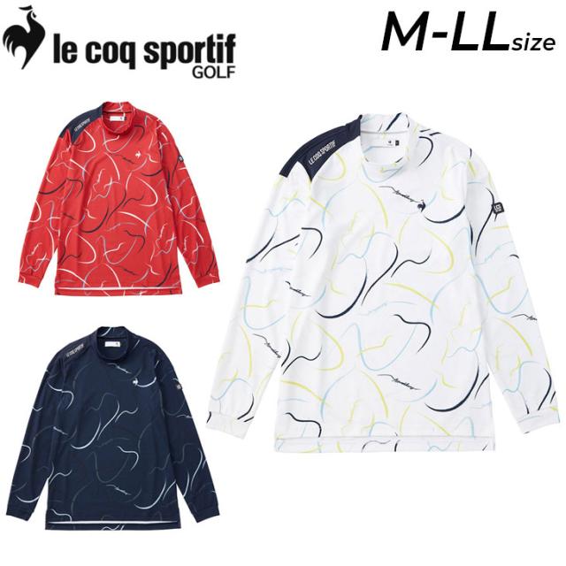 ルコック ゴルフシャツ メンズ 長袖 モックネック le coq sportif golf ストレッチフォーサー 総柄プリント 男性 吸汗速乾 UVカット(UPF50+) GOLF ウェア トップス/QGMWJB02