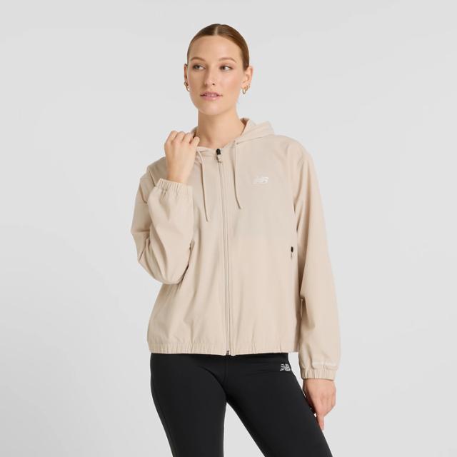 ニューバランス ウィンドブレーカー 長袖 レディース Newbalance ストレッチウーブンジャケット フルジップ アウター 吸汗速乾 ドライ フード付き トレーニング フィットネス スポーツウェア 女性用 レディースウエア ベージュ系 服 ブランド アパレル/AWJ51503-TWF