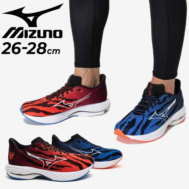 ミズノ メンズ ランニングシューズ 2E相当 mizuno ウエーブライダー28 限定モデル ONIHAYAIパック 左右別色 赤 青 マラソン サブ4−完走 デイリーラン ジョギング 陸上 トレーニング 男性 ランシュー ブランド WAVE RIDER 28 くつ/J1GC2563