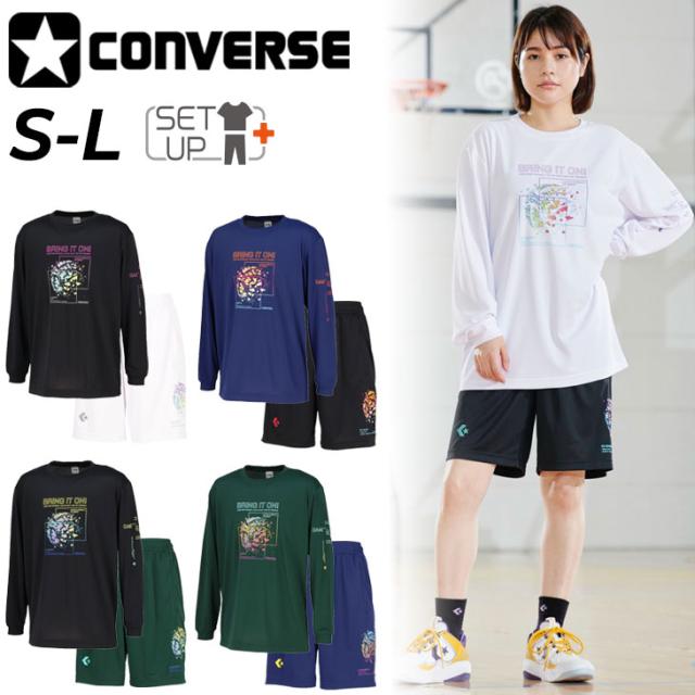 コンバース 長袖Tシャツ ハーフパンツ メンズ レディース 上下 CONVERSE プリントT プラクティスパンツ セットアップ ユニセックス バスケットボール 長そで バスパン ブランド スポーツウェア 吸汗速乾 スポーツTシャツ ショートパンツ/CB252367L-CB252867