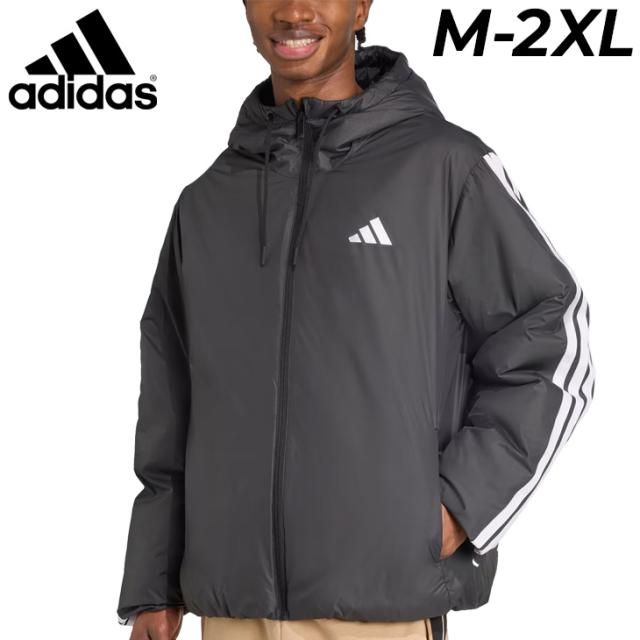 アディダス 中綿ジャケット メンズ adidas M ESS 3S フードパデッドジャケット｜保温 防寒アウター スポーツウェア パーカージャケット スポーティ  メンズウエア ジャンバー 秋 冬 服 上着 ブランド アパレル/KLK10