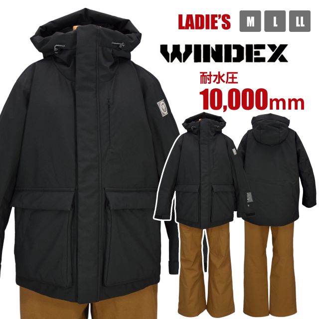 スキーウェア レディース WINDEX 耐水圧10000mm 中綿ボリューム仕様 スノボ 防寒ブラック-19