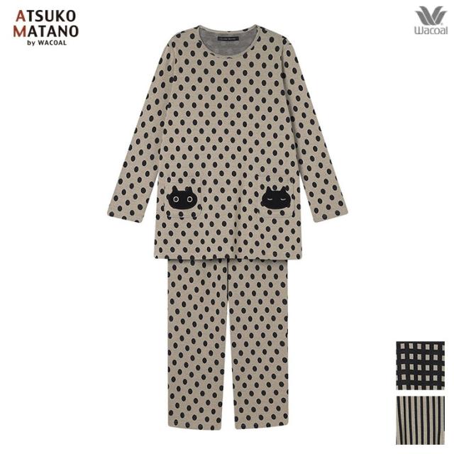 マタノアツコ ワコール wacoal パジャマ ルームウェア ナイトウェア 寝間着 部屋着 レディース 長袖 黒猫のアップリケ 秋冬 HDW523