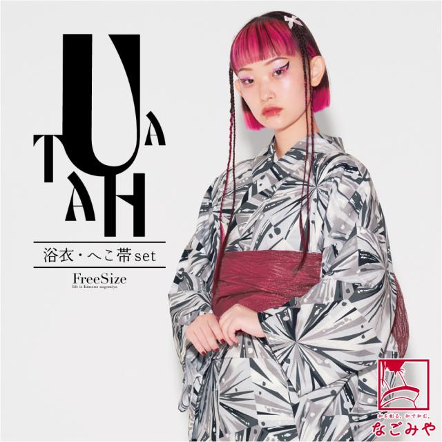 浴衣 セット レディース 夏用 UTAHA 女物 浴衣 兵児帯 2点セット 個性派 ポップ モダン かっこいい 高見え 夏祭り 夕涼み 花火 おしゃれ 大人 レディース 女性 10024788