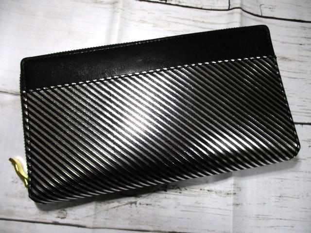 SALE 財布 メンズ 長財布 ラウンド マディジャックスープ 本革 スリムなギャルソンシリーズ シルバーストライプデザイン おまけ付き