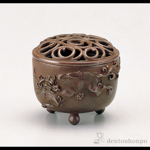 「送料無料」 銅製 獅子文香炉 焼朱銅色 ( お香 線香 リラックス 仏具 人気 高岡銅器 周年 創立 上場 竣工 上場 竣工 開店 )